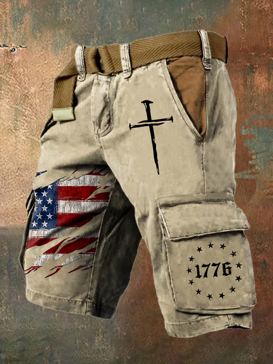 Short Cargo Drapeau Américain 1776 Independence Day Homme