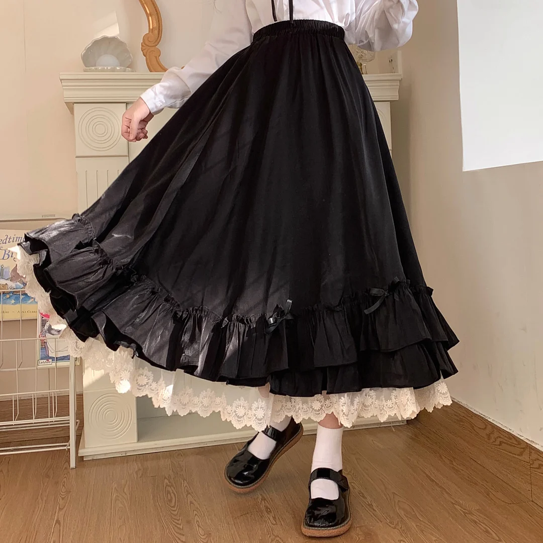 DOUBLE LAYERED RUFFLE MIDI SKIRT