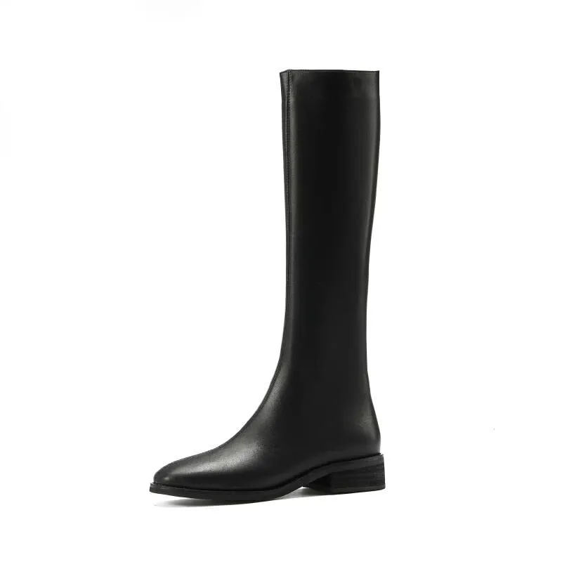 Qengg Pot cow leather round toe modern keep warn office lady equestrian ...