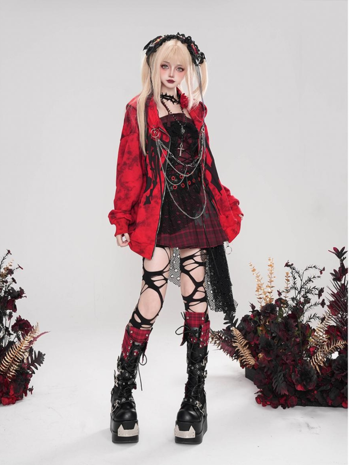 Red Rose Thorn Goth Punk Cardigan Sweater Coat | Sweetslolita
