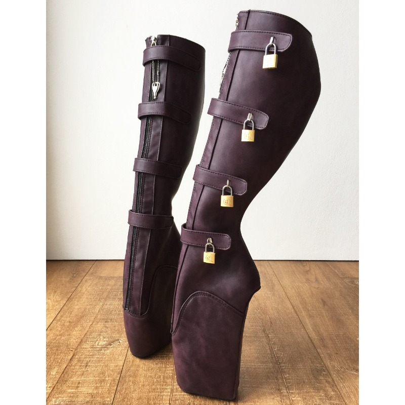 Nawal 18cm 10 keys Lockable Beginner Ballet Wedge Heelless Fetish Boot ...