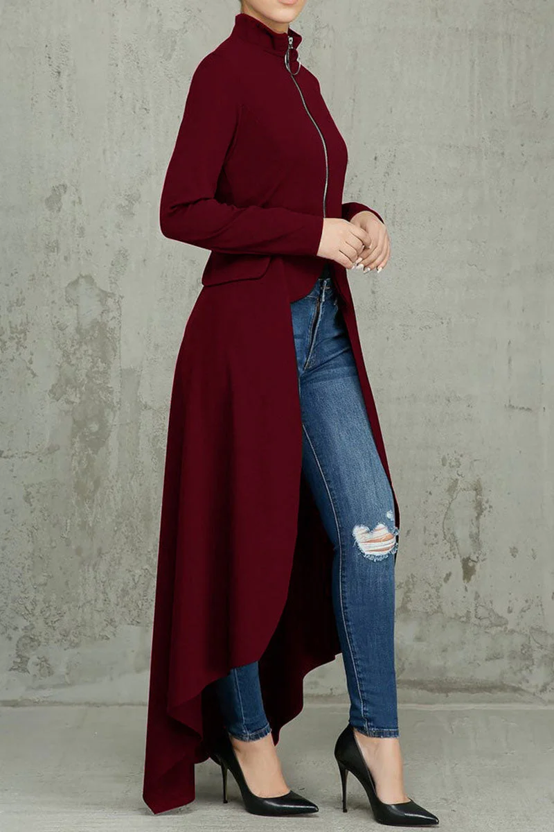 Casual Solid Split Joint Asymmetrical Zipper Irregular Dress Dresses