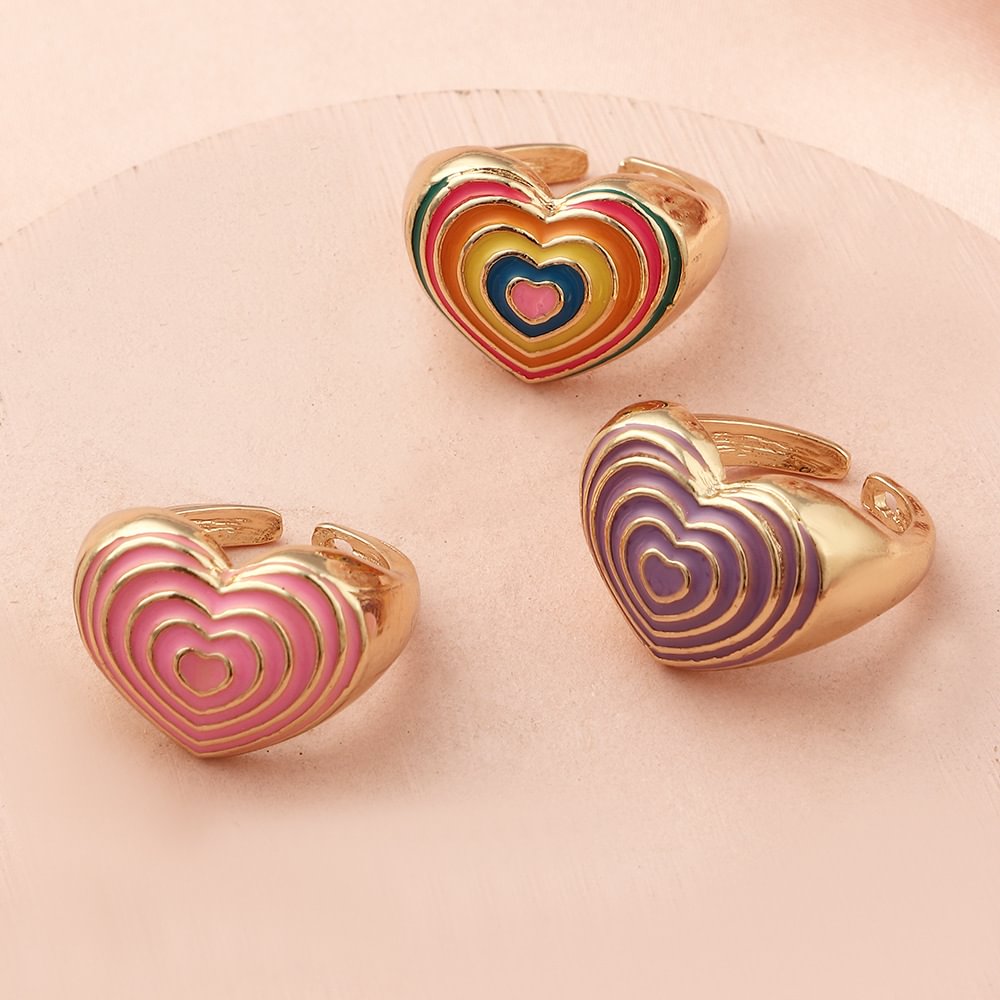 CANDY COLOR LAYERED HEART OPEN RING
