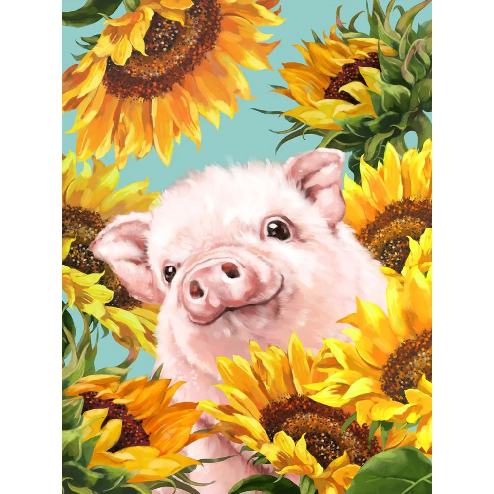 Pig Sunflower (canvas) full round or square drill diamond painting