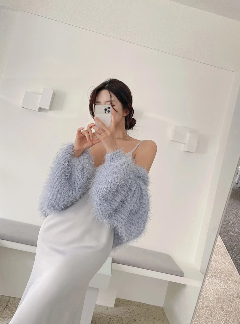 KOREAN MOHAIR V-NECK KNIT CARDIGAN
