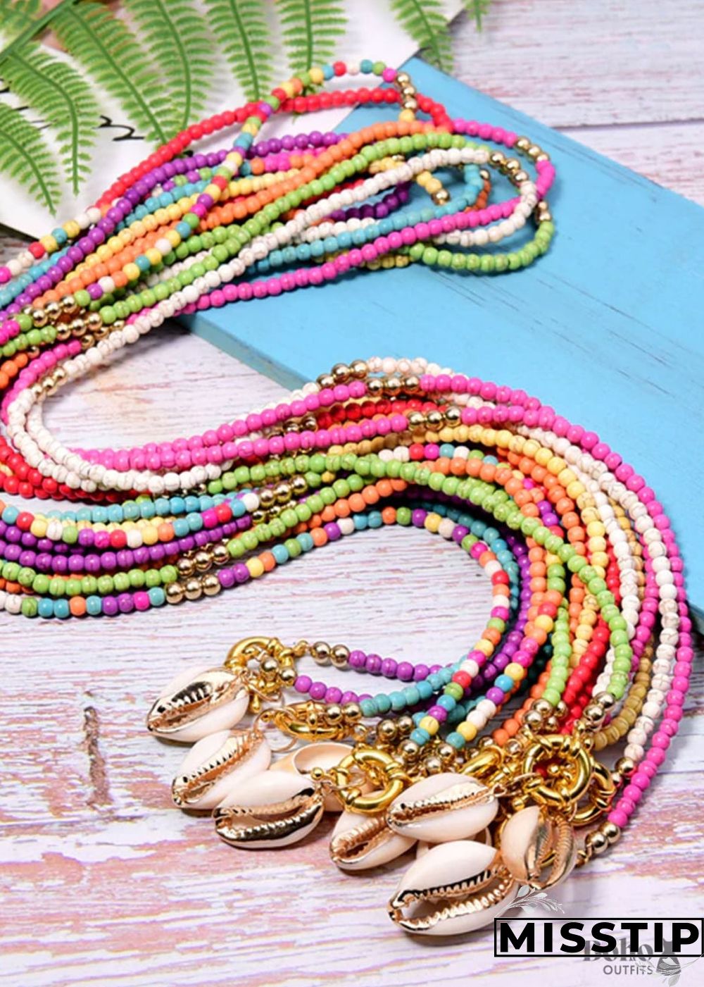 Boho Necklace, Long Blue Hippie Shell - MissTip