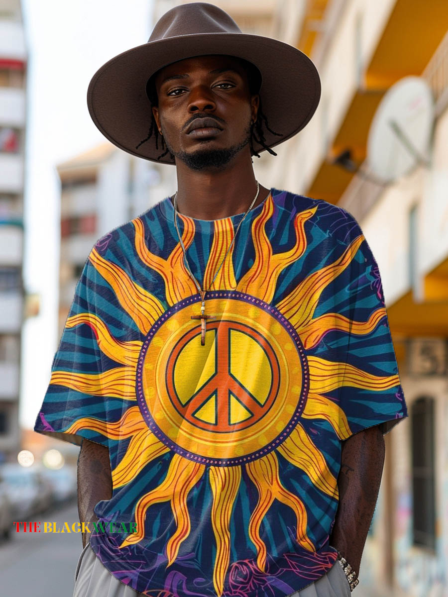 Art Creative Sun Peace Symbol Print T-shirt
