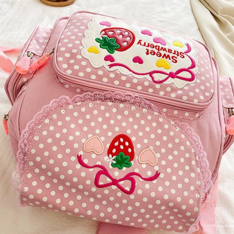 SWEET STRAWBERRY EMBROIDERED LACE BACKPACK