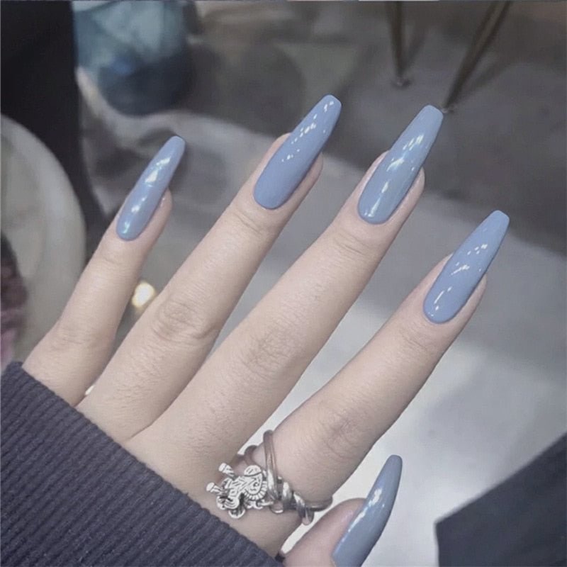 Super Long Fake Nails Coffin Glossy Artificial Plastics Impress Press ...