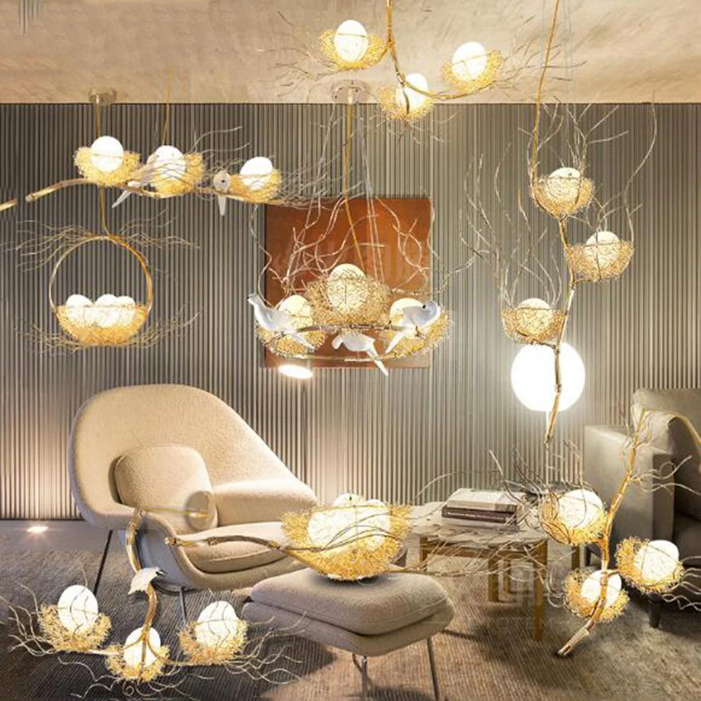 Led Bird Nest Modern Gold Ceiling Chandelier Vintage Oriental ...