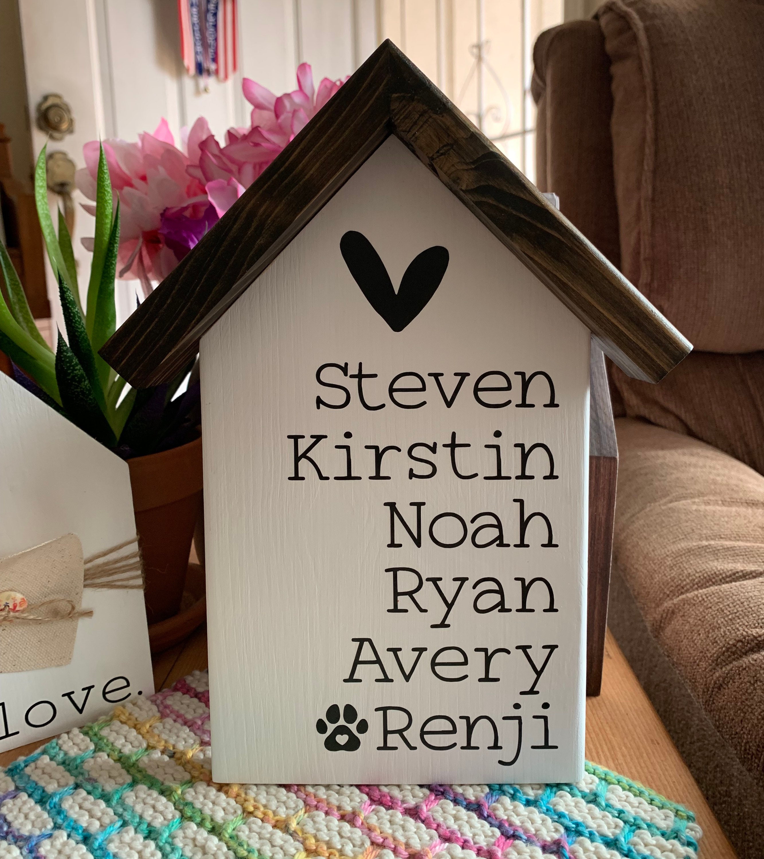 Custom Family Names Wood Little House Sign