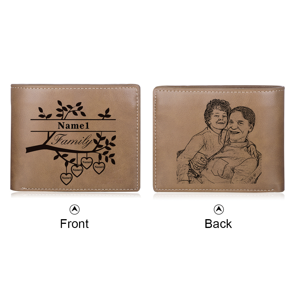 Personalized Leather Mens Wallet Engraved 4 Names Fist Bump Folding ...