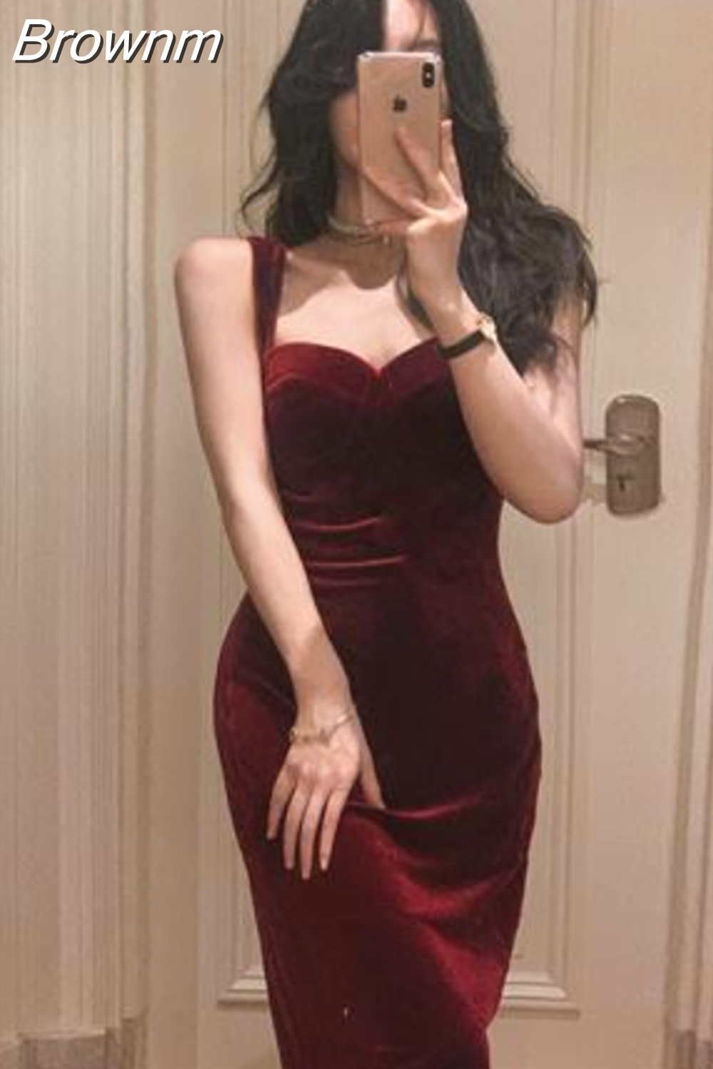 Brownm Red Skims Slip Prom Dress for Women Chic Elegant Vintage Party ...