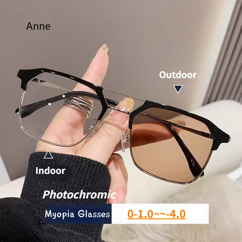 Photochromic Myopia Glasses for Men Women Trendy Outdoor Color Changing ...