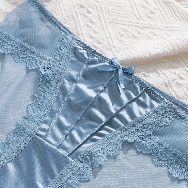 Billionm Women Mesh Sexy Transparent Satin Fabric Ruffles Underwear Bow ...