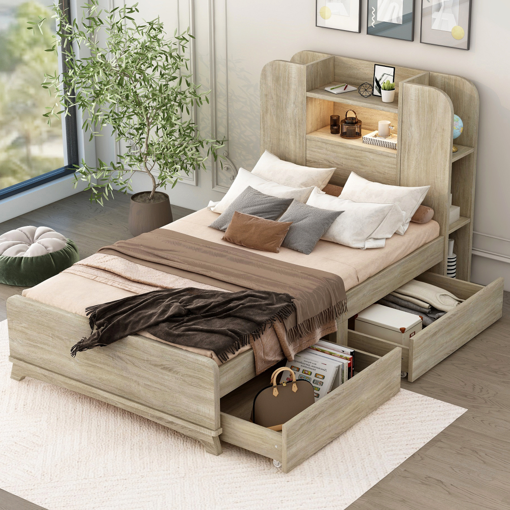[1 Bed Frame] Twin Size Storage Platform Bed Frame with With Two ...