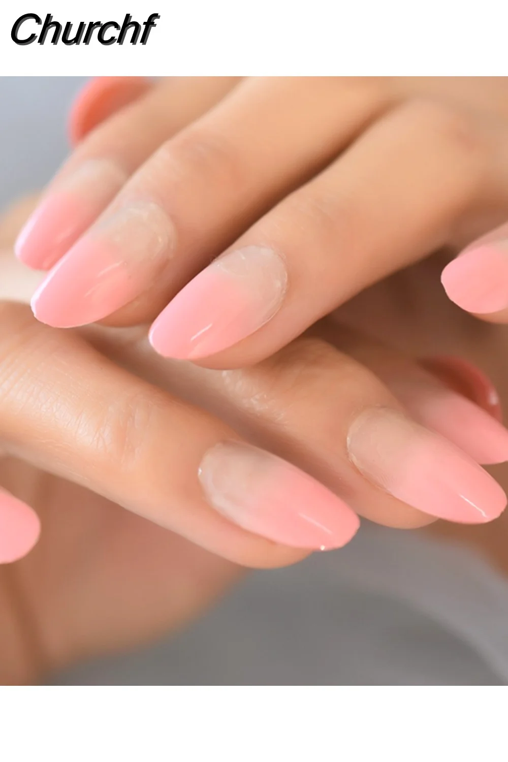 Churchf Acrylic French Nails Short Length Ombre Round French Tips ...