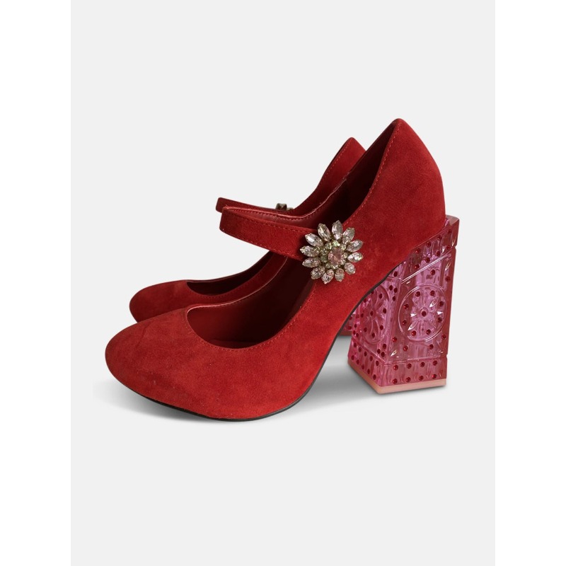 Leah Diamond Rhinestone Heel Round Toe Pumps
