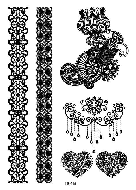 Black Lace Waterproof Temporary Tattoo Sticke Sexy Thigh Sticker Body ...