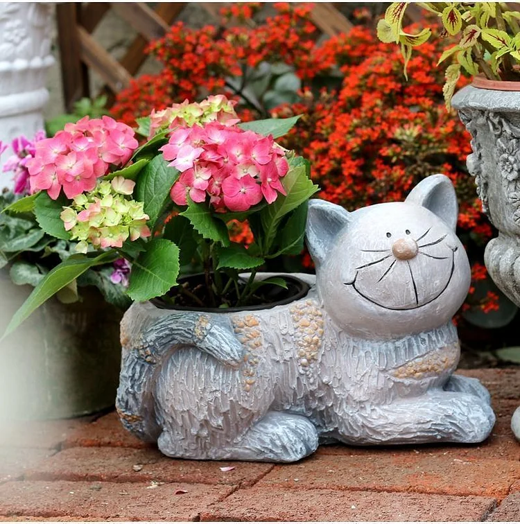 Large Cat Statue, Sitting Cat Flower Pot Statue, Pet Statue for Garden ...