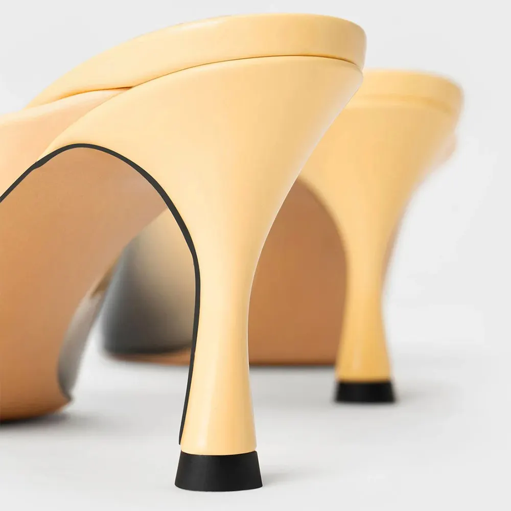 Women's Ombre Black & Yellow Flared High Heel Pointy Toe Mules