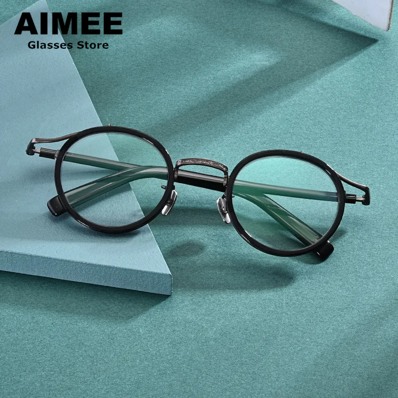 Japanese HandMade Titanium Acetate Eyeglasses Vinatge Round Optical ...