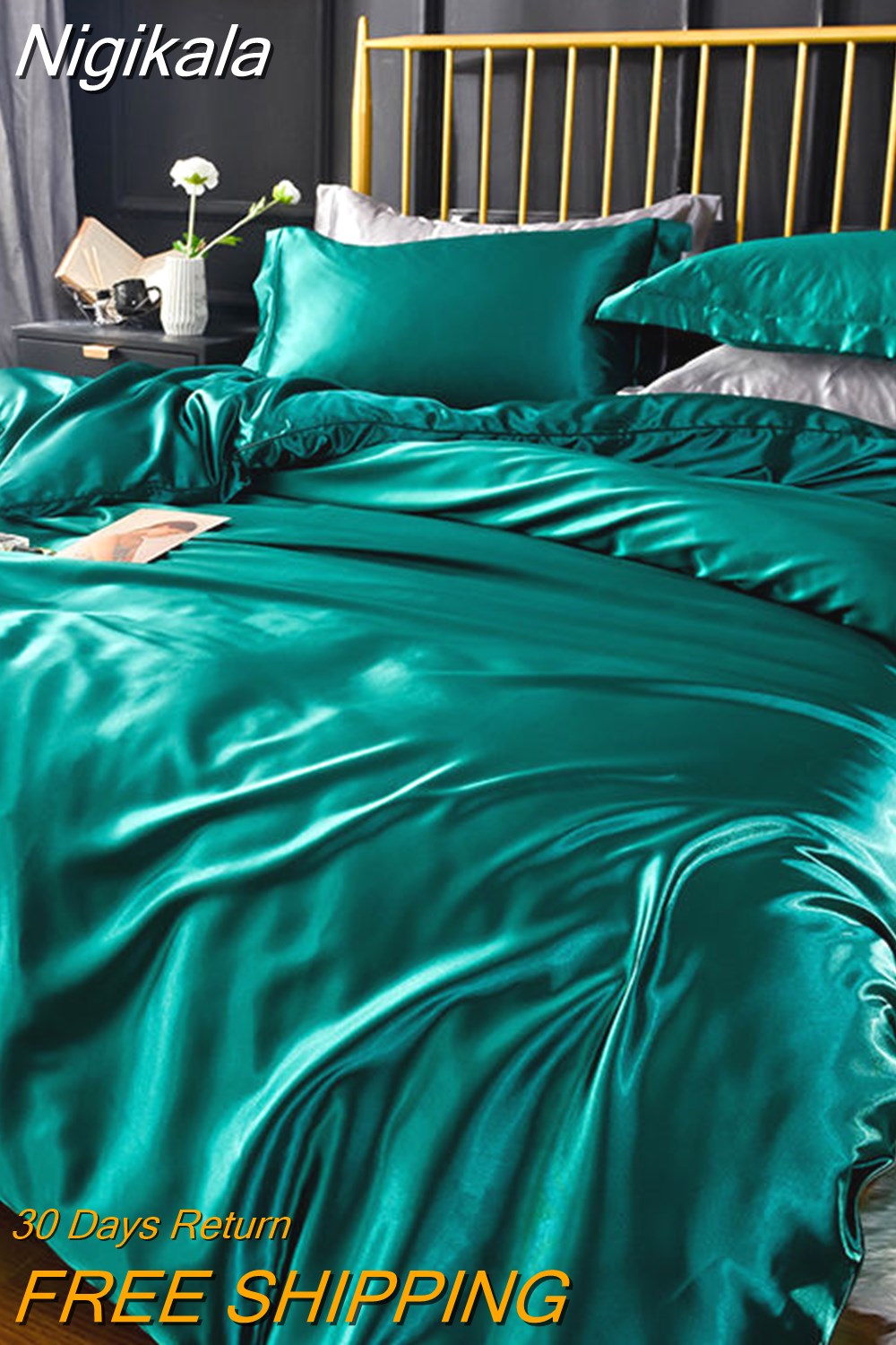Nigikala Soft Smooth Satin Bedding Set Luxury Queen King Size Bedding ...