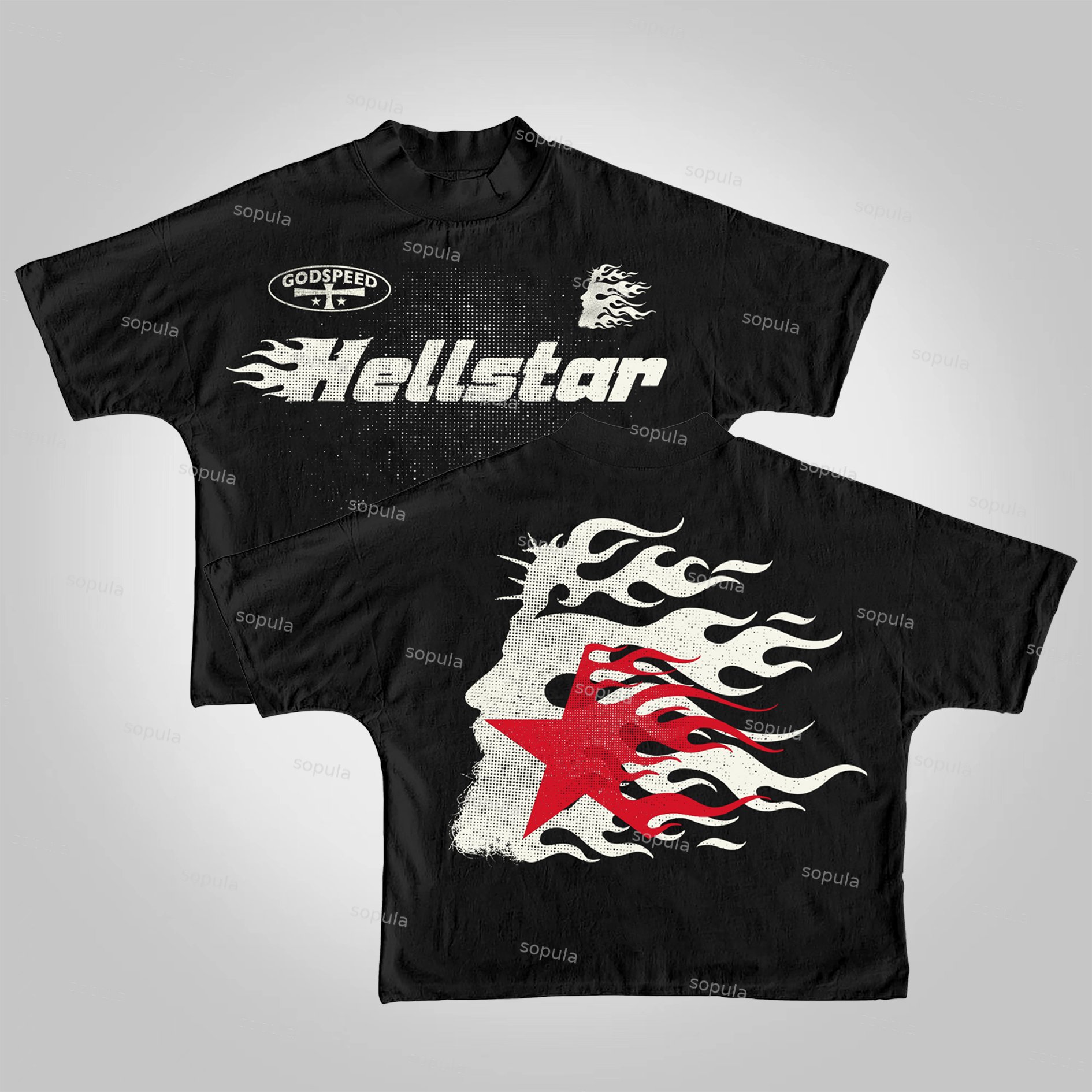 Sopula Vintage Flame Jesus Silhouette Network Cropped T-shirt - Sopula