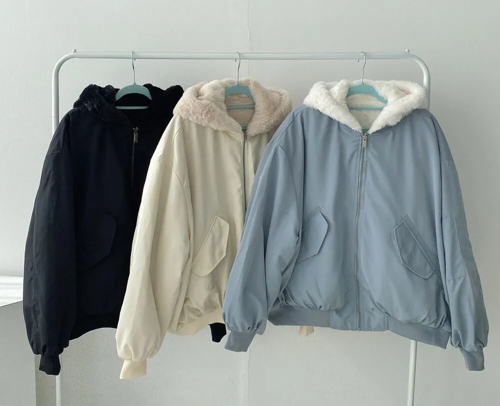 PLUS SIZE BOTH SIDES WEAR FLEECE LAMBSWOOL JACKET