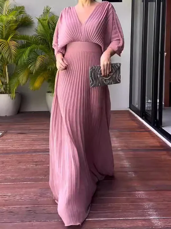 Gorgeous Lithe Batwing Sleeves V-Neck Maxi Dresses