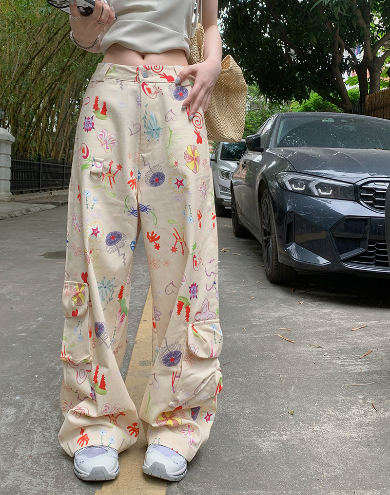 COLOR PLANTS PRINT WIDE LEG PANTS
