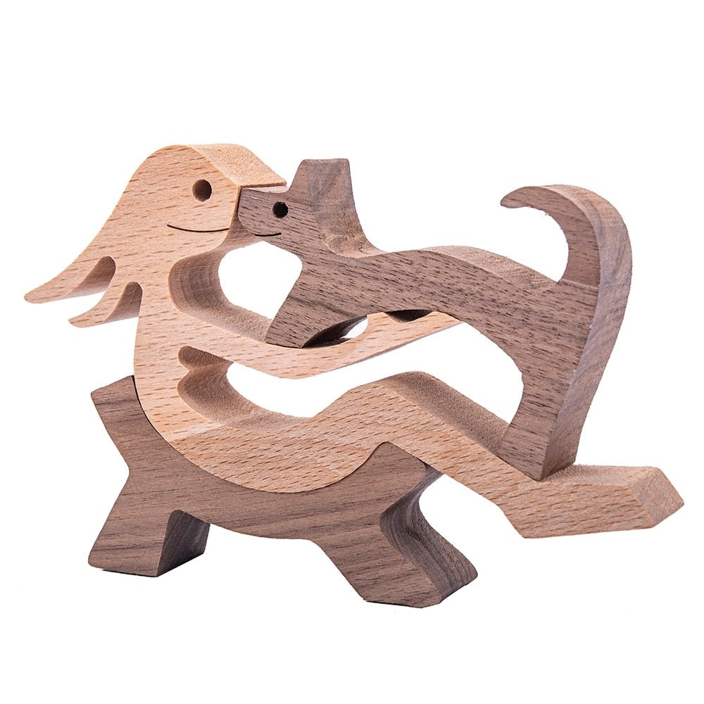 Home Decor Table Ornament Wood Dog Craft Sculpture Handmade Wooden Pets ...