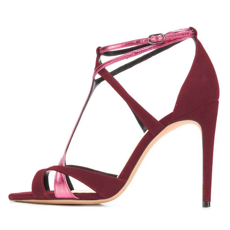 Burgundy Strappy Stiletto Sandals Vdcoo
