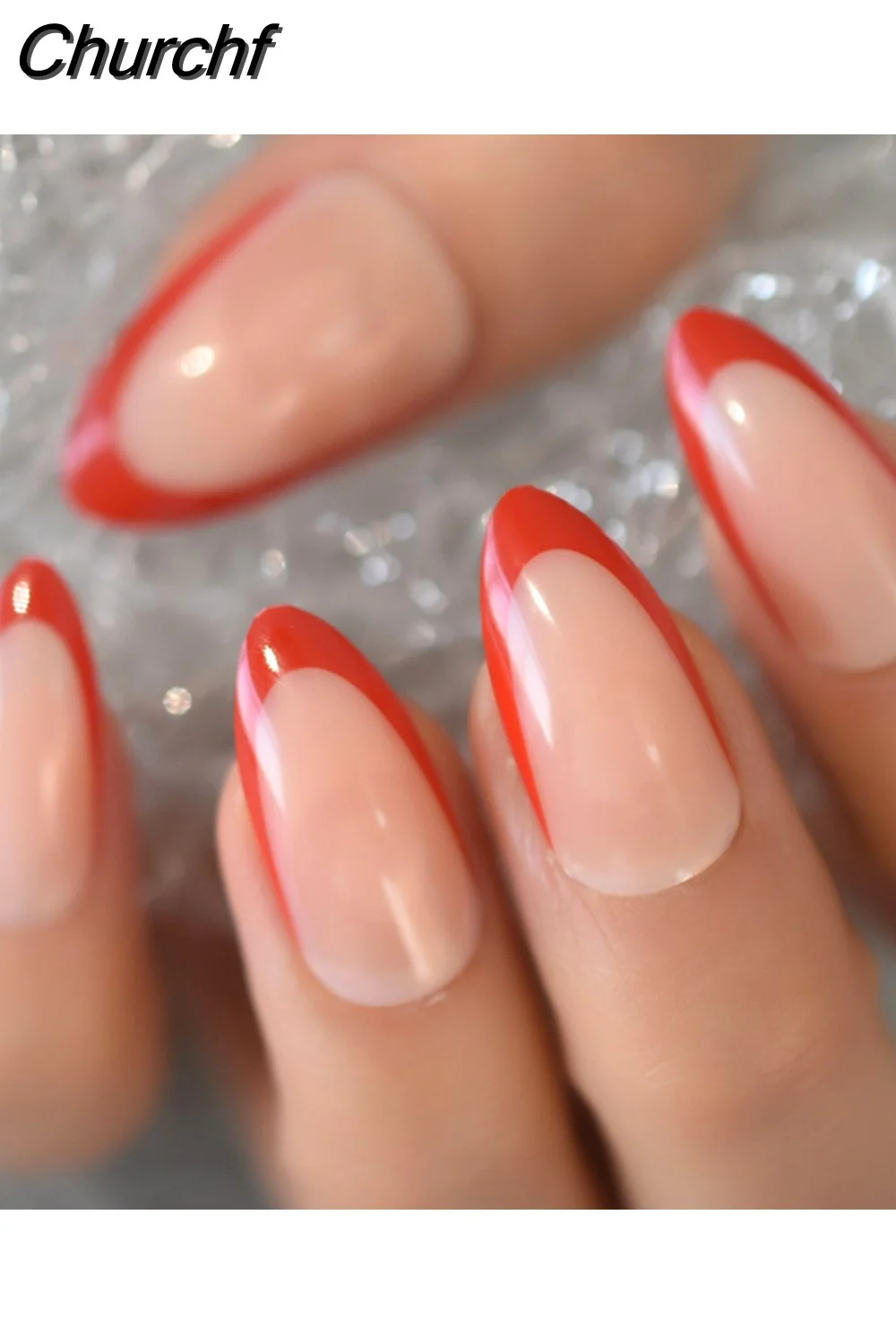 Churchf Acrylic French Nails Short Length Ombre Round French Tips ...