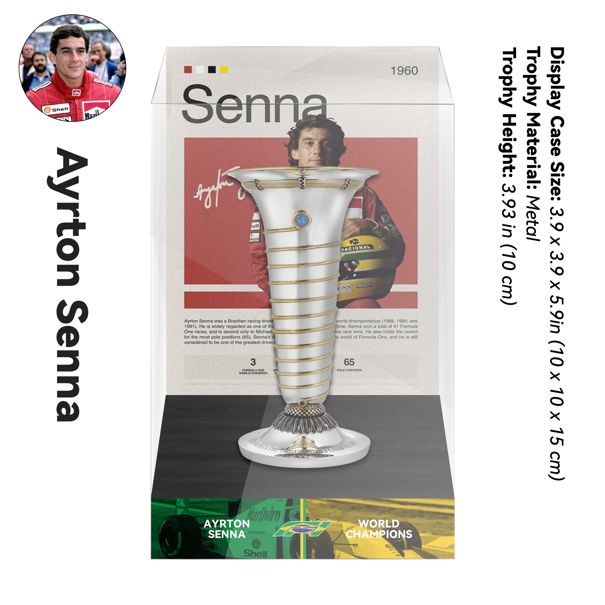 Ayrton Senna Formula One World Drivers' Champions Trophy Display Case