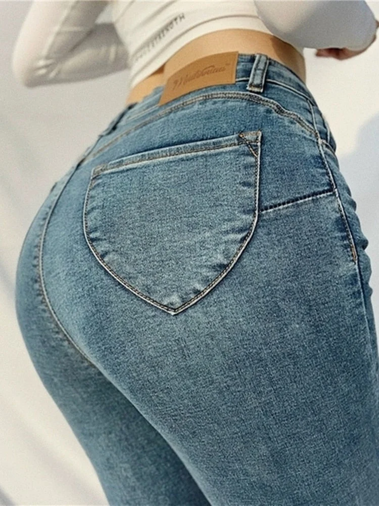 European And American Plus Elastic Jeans Woman High Waist Sexy Peach Hip Gray Woman Pants