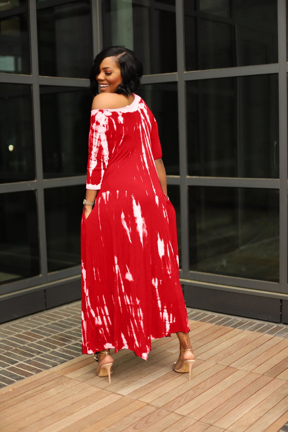 Loose Graffiti Tie Dye Pocket Midi Dress Loose Graffiti Tie Dye Pocket Midi Dress