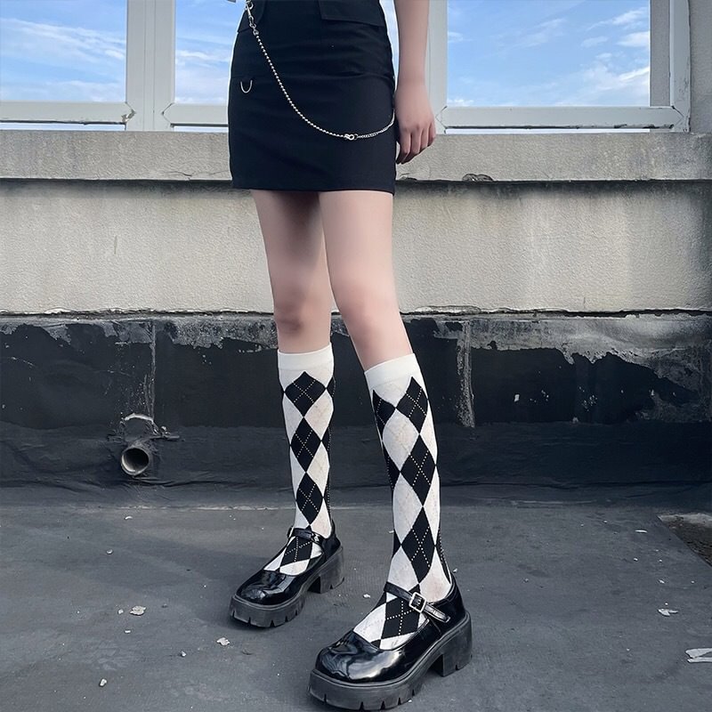 JAPANESE DIAMOND LATTICE JK CALF SOCKS