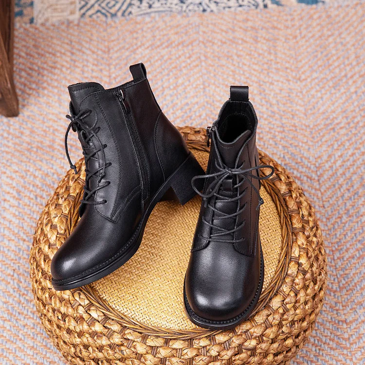 Women's Genuine Cow Soft Bottom Vintage Martin Boots