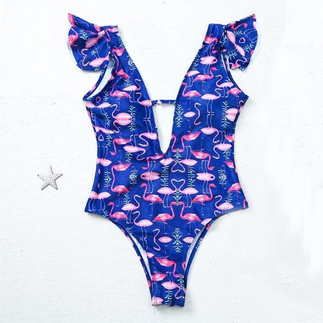 Sexy One Piece Swimwear Floral Deep-V Bathing Suit