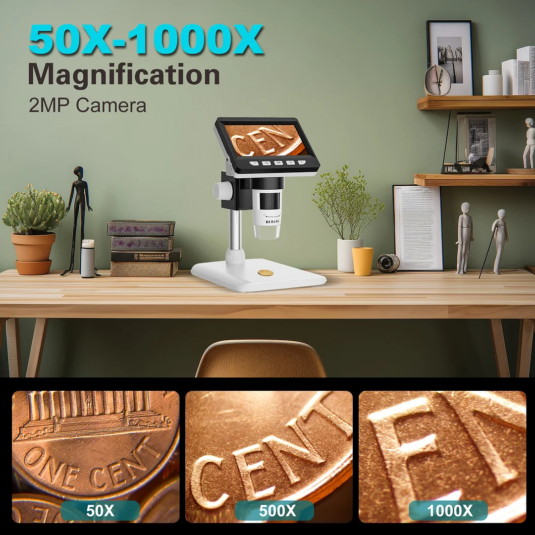 BEBANG 4.3" Coin Microscope 1000X, 1080p LCD Digital Microscope for ...