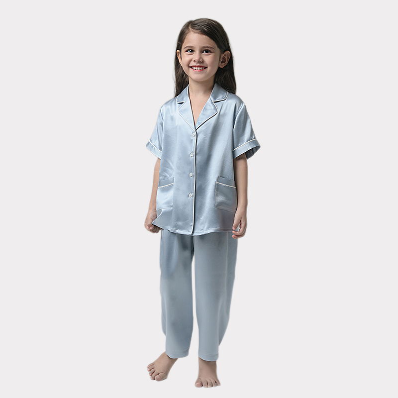 Classic Silk Pajamas For Girl Short Sleeves