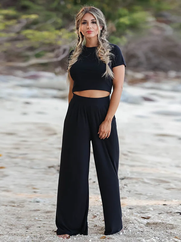 Simple Solid Color T-Shirt & Pants Two Pieces Set