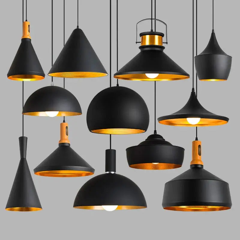 Nordic retro industrial black E27 pendant lights restaurant dining ...