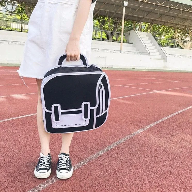 White/Black 2D Cartoon Backpack SP13774