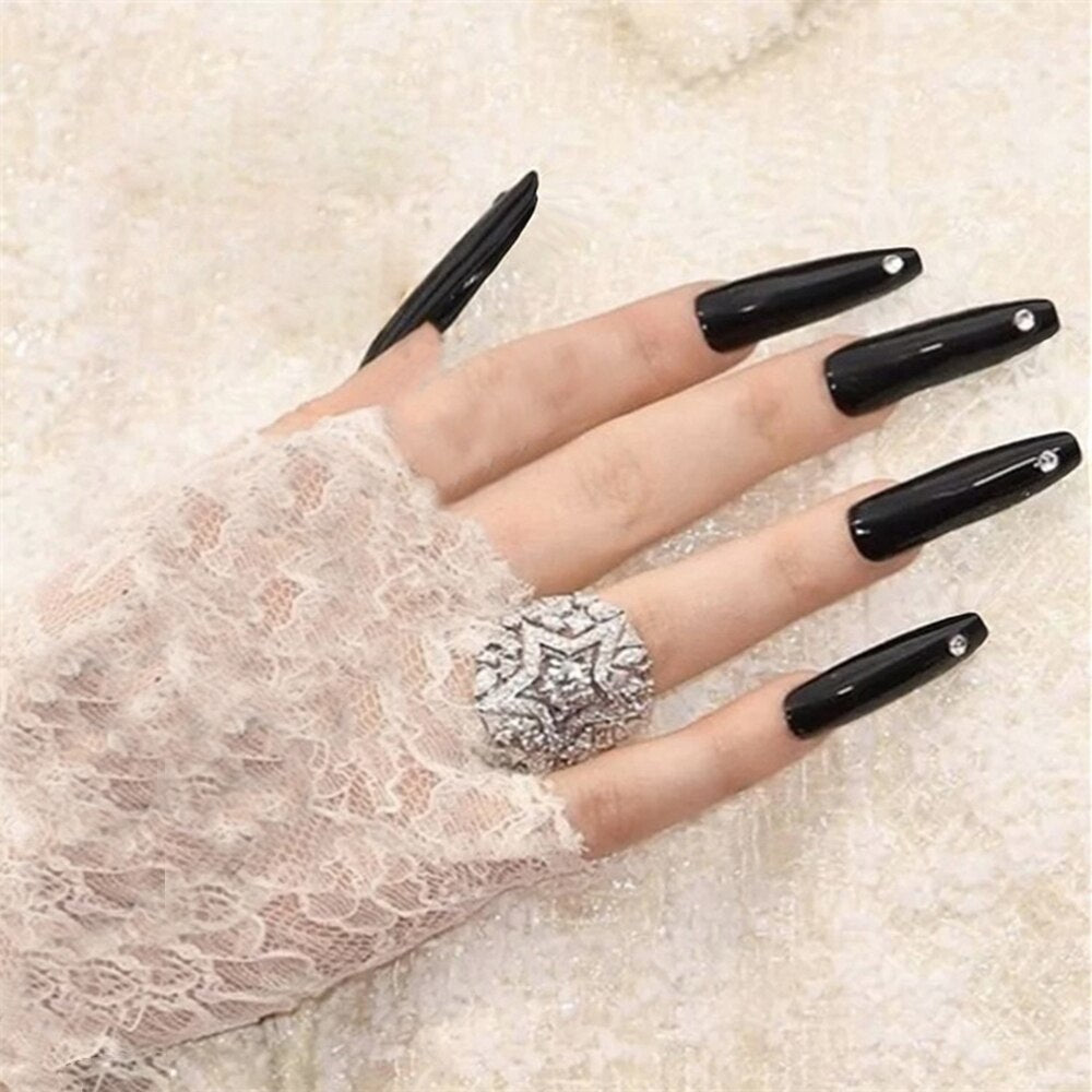 NEW 24pcs Detachable Artificial False Nails Long Glitter Coffin False ...