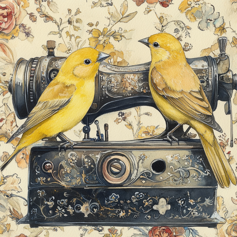 Bird on Sewing Machine (velvet cloth) full crystal round/square diamond ...