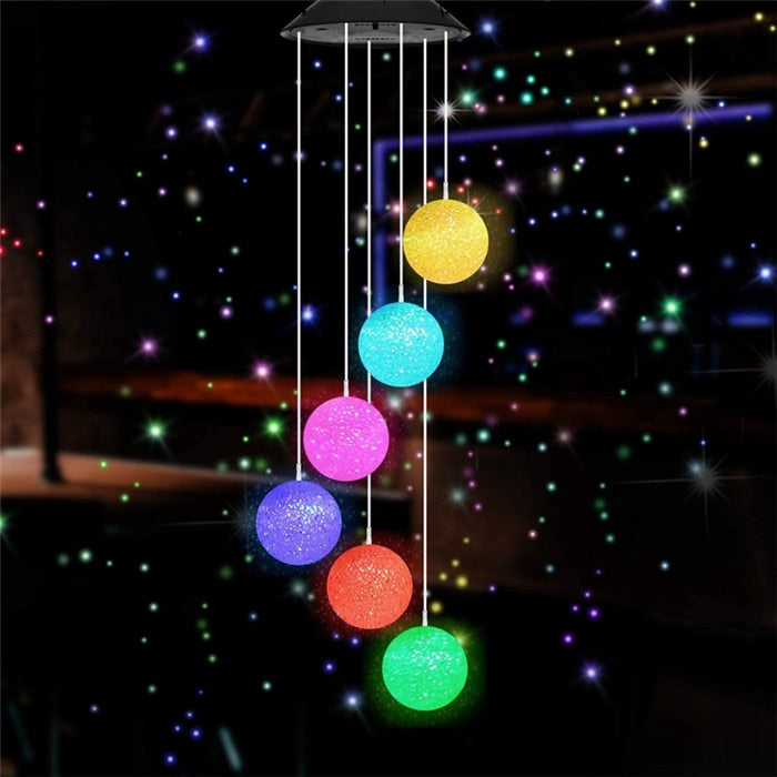LED Solar Wind Chime Crystal Ball Hummingbird Wind Chime Light Color ...