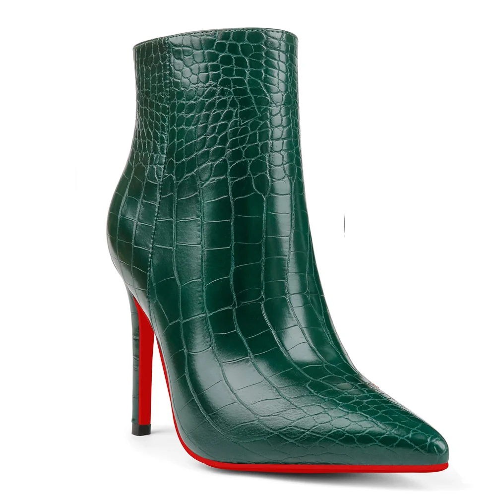 90mm Women's Ankle Boots Middle Heels Pointed Toe Stiletto Red Bottom ...