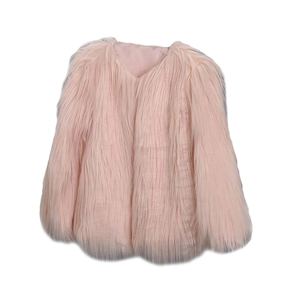 Winter Outerwear Open Front Fluffy Faux Fur Short Coat